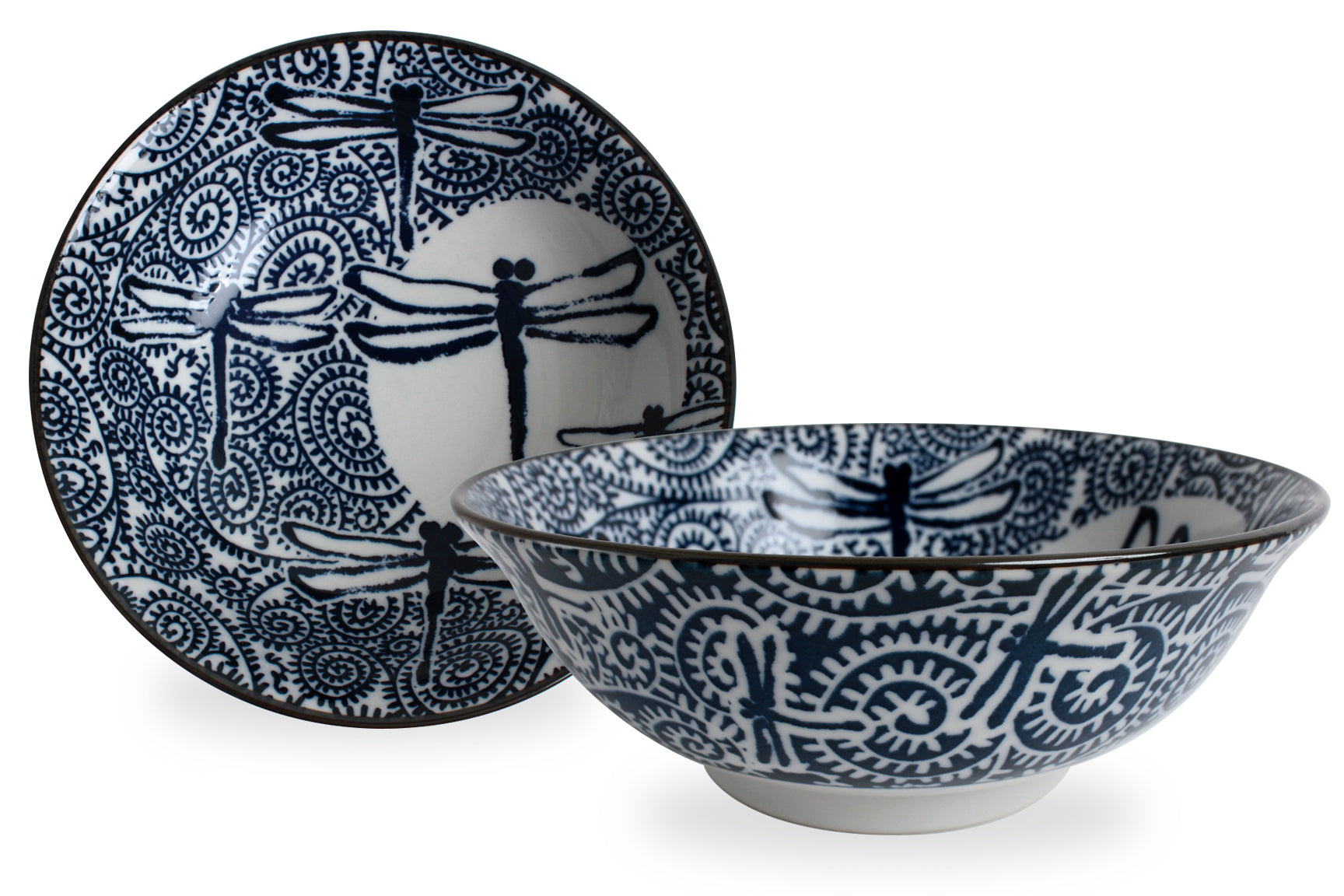 Mino ware Japan Ceramics Ramen Noodle Donburi Dragonfly Spiral Bracken ...