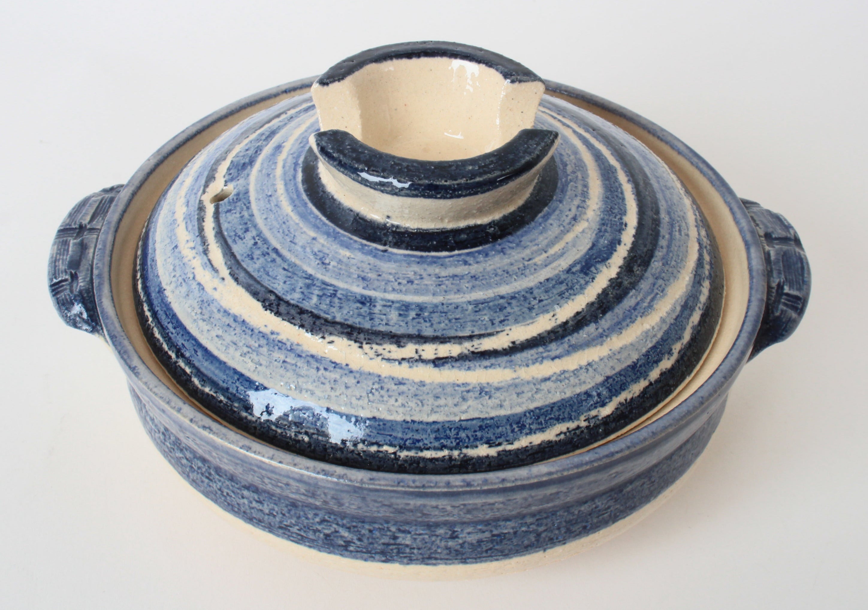 Banko ware Japanese Pottery Clay Pot Donabe (7.1inch) Blue & White Bru ...