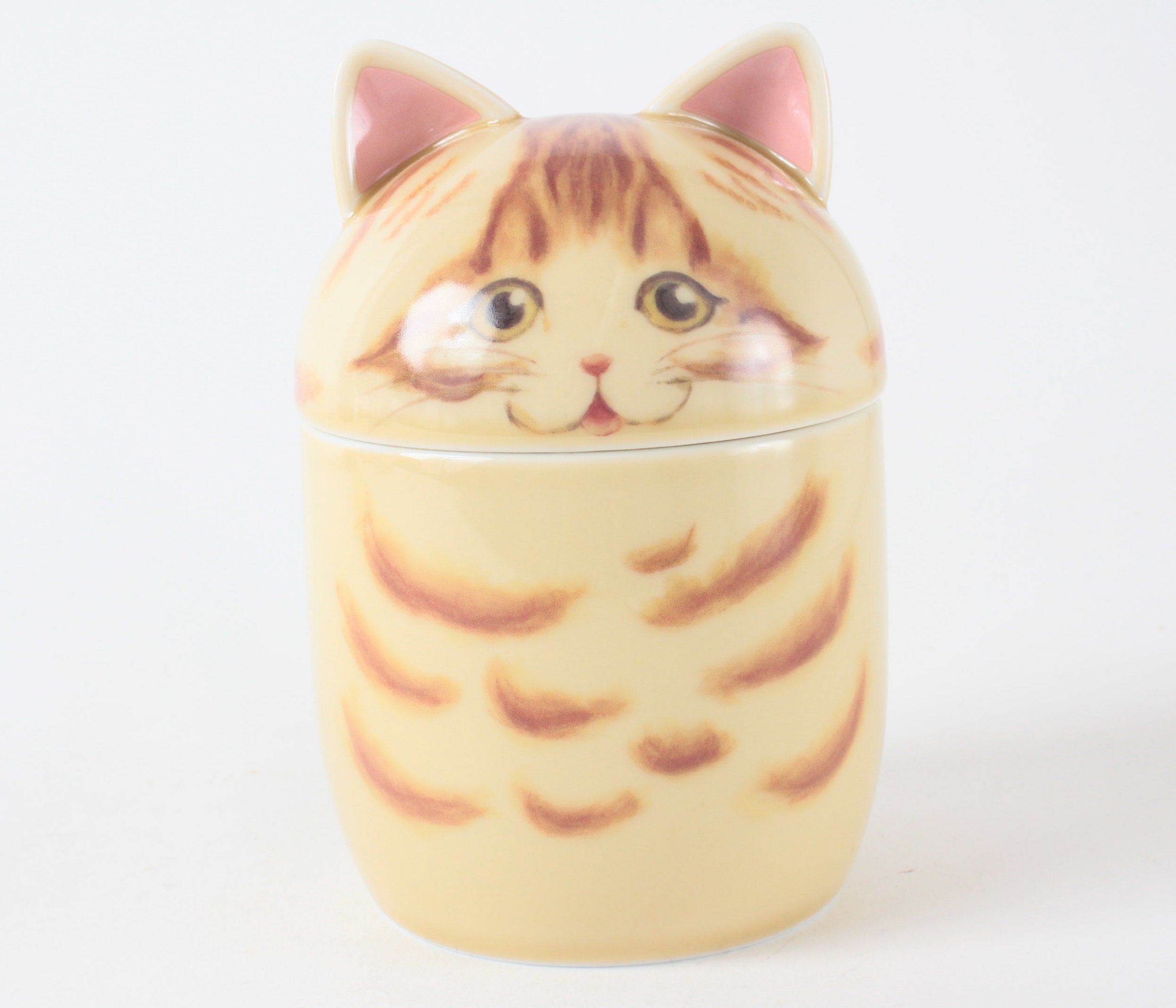 Mino ware Cat Pit (Large) Lidded Pot Ginger Tabby Cat made in Japan ...