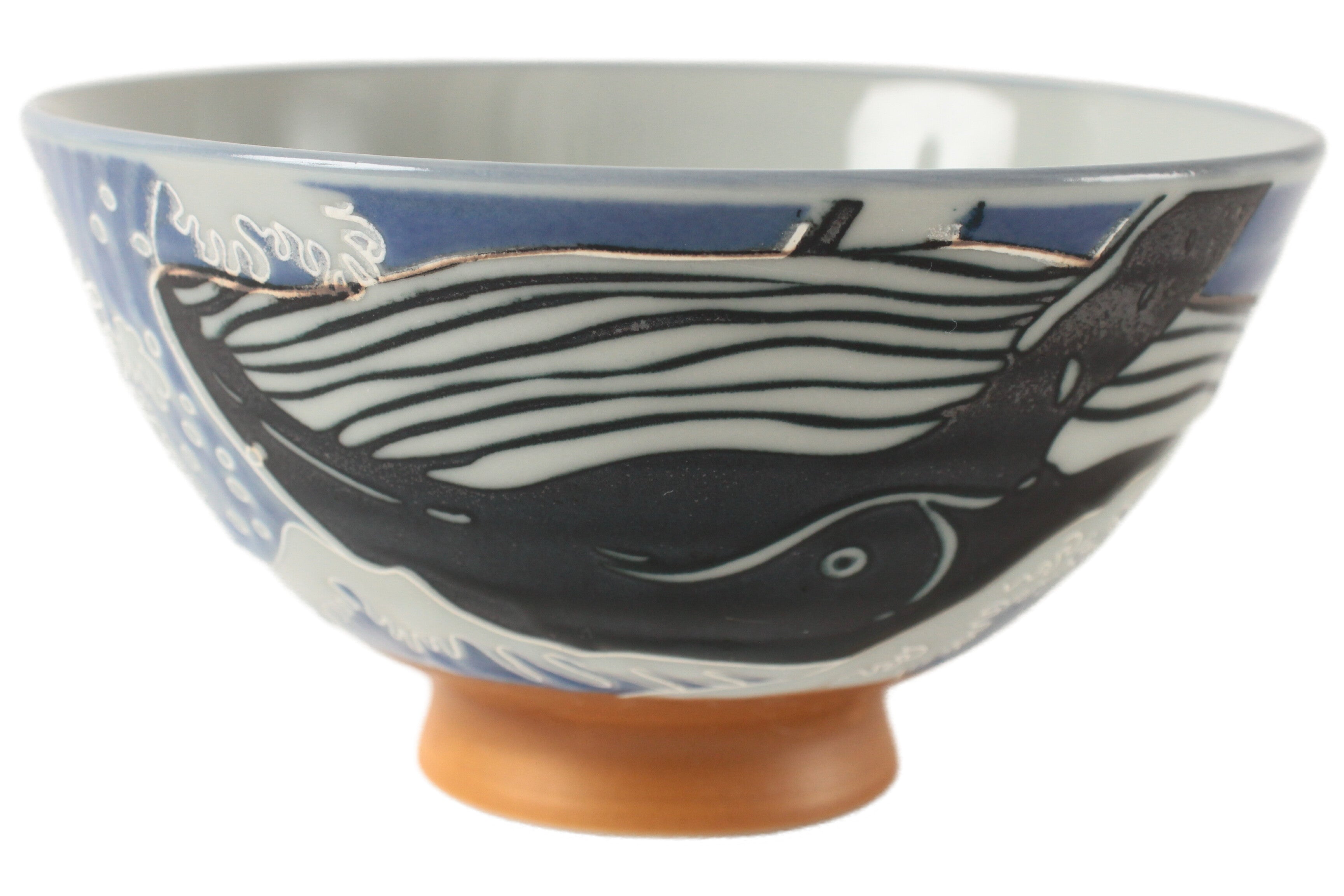 Mino ware Japanese Ceramics Rice Bowl Blue Whale & Sun made in Japan ...