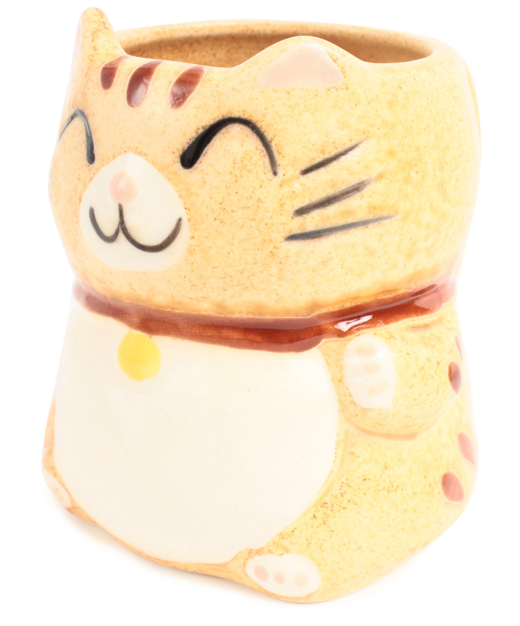 Mino ware Japanese Pottery Mug Cup Manekineko Cat Honey Yellow made in ...