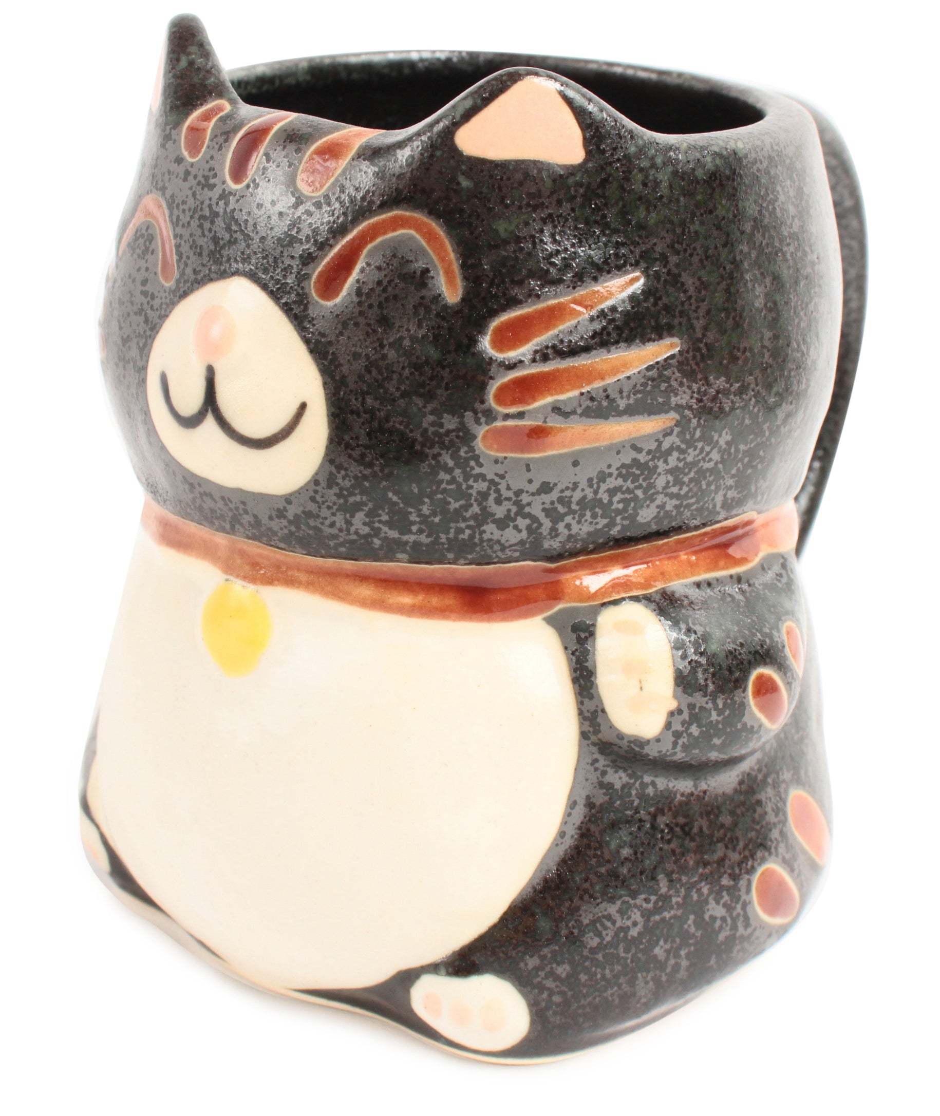 Mino ware Japanese Pottery Mug Cup Manekineko Cat Matte Black made in ...