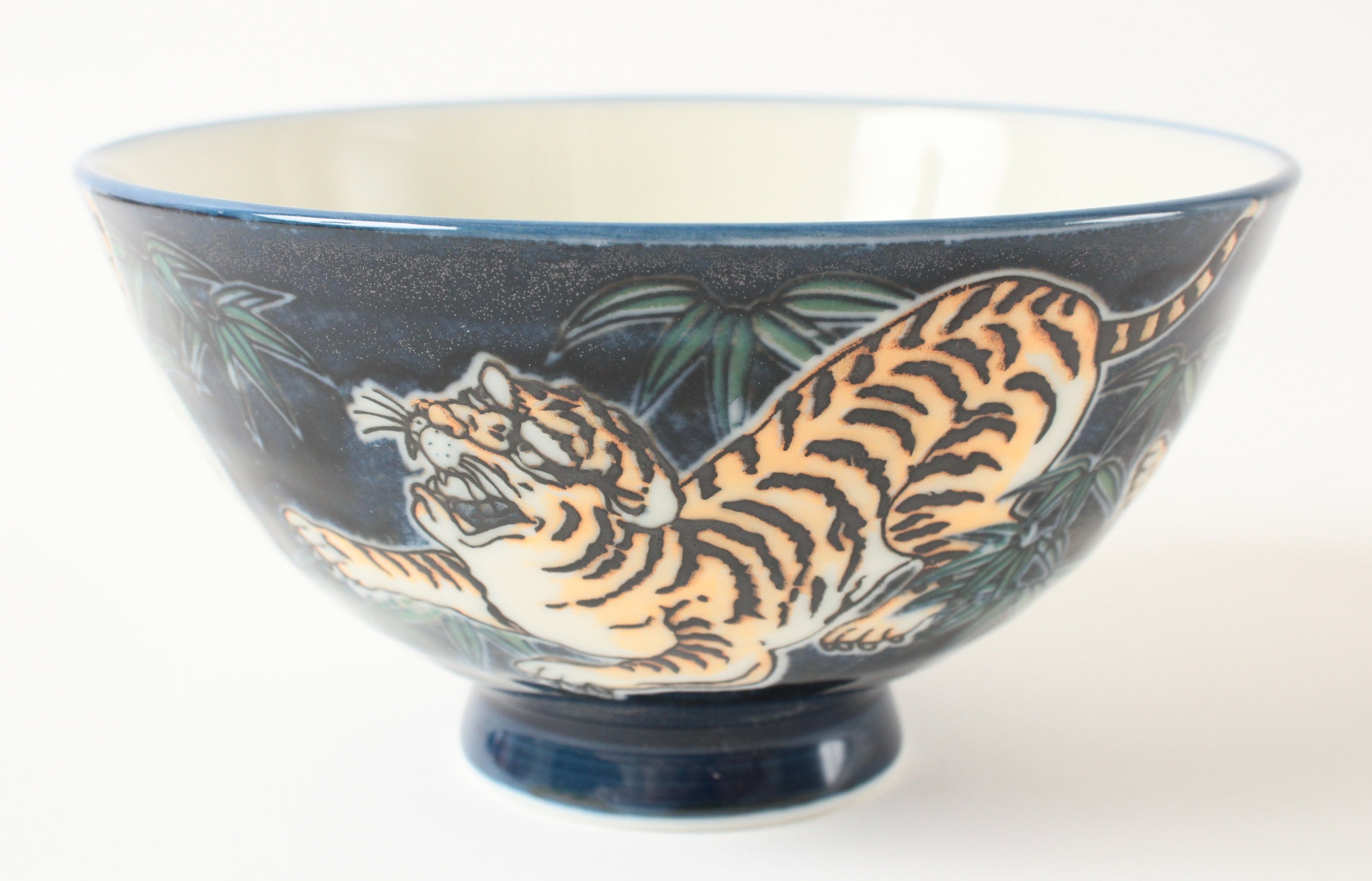 Mino ware Japanese Ceramics Rice Bowl Roaring Tiger Blue made in Japan ...