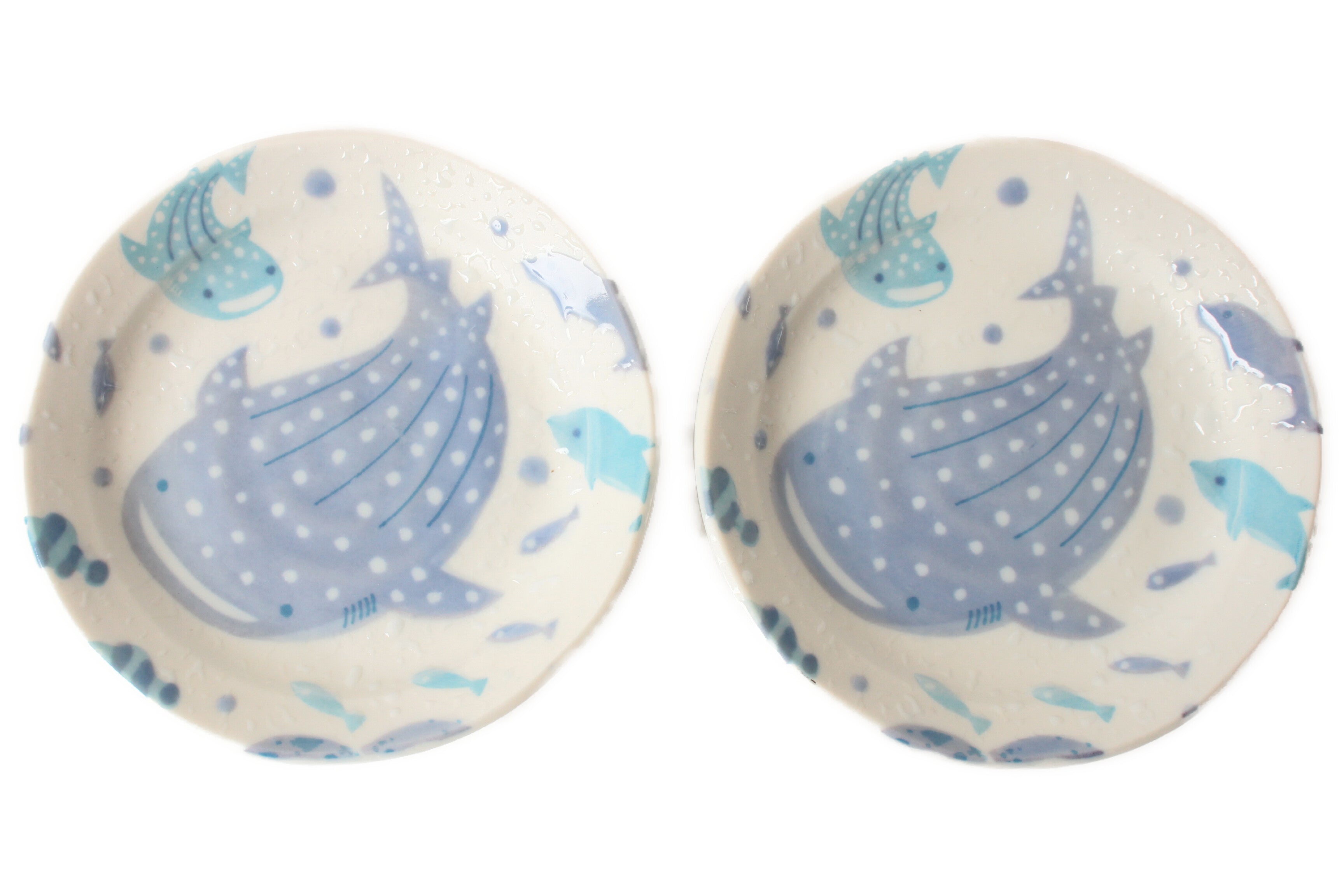Mino ware Japanese Ceramics 4.8 inch Round Plate Set of Two Whale Shar ...