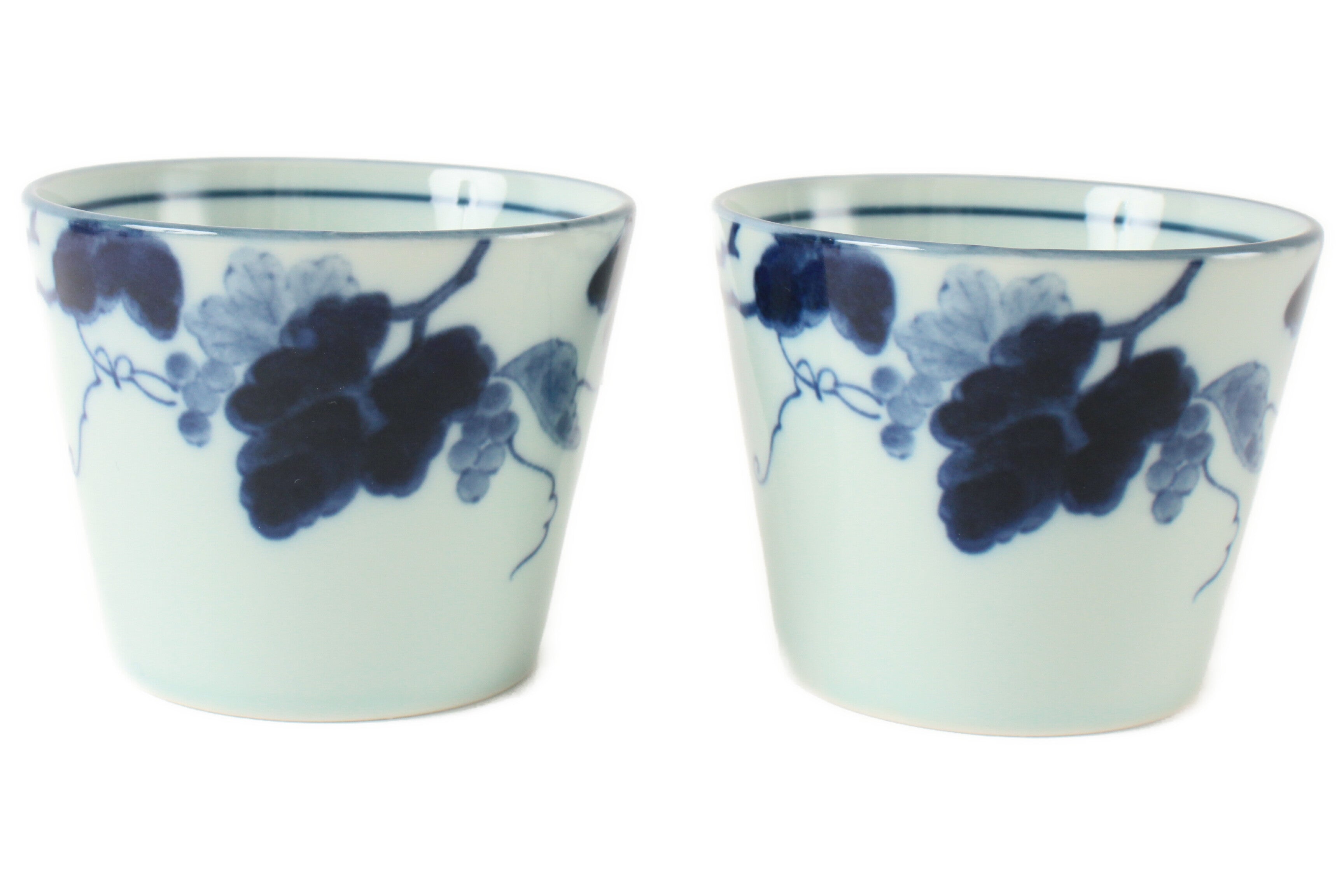 Mino ware Japan Pottery Pair Sobachoko Cup Indigo Grapes made in Japan ...